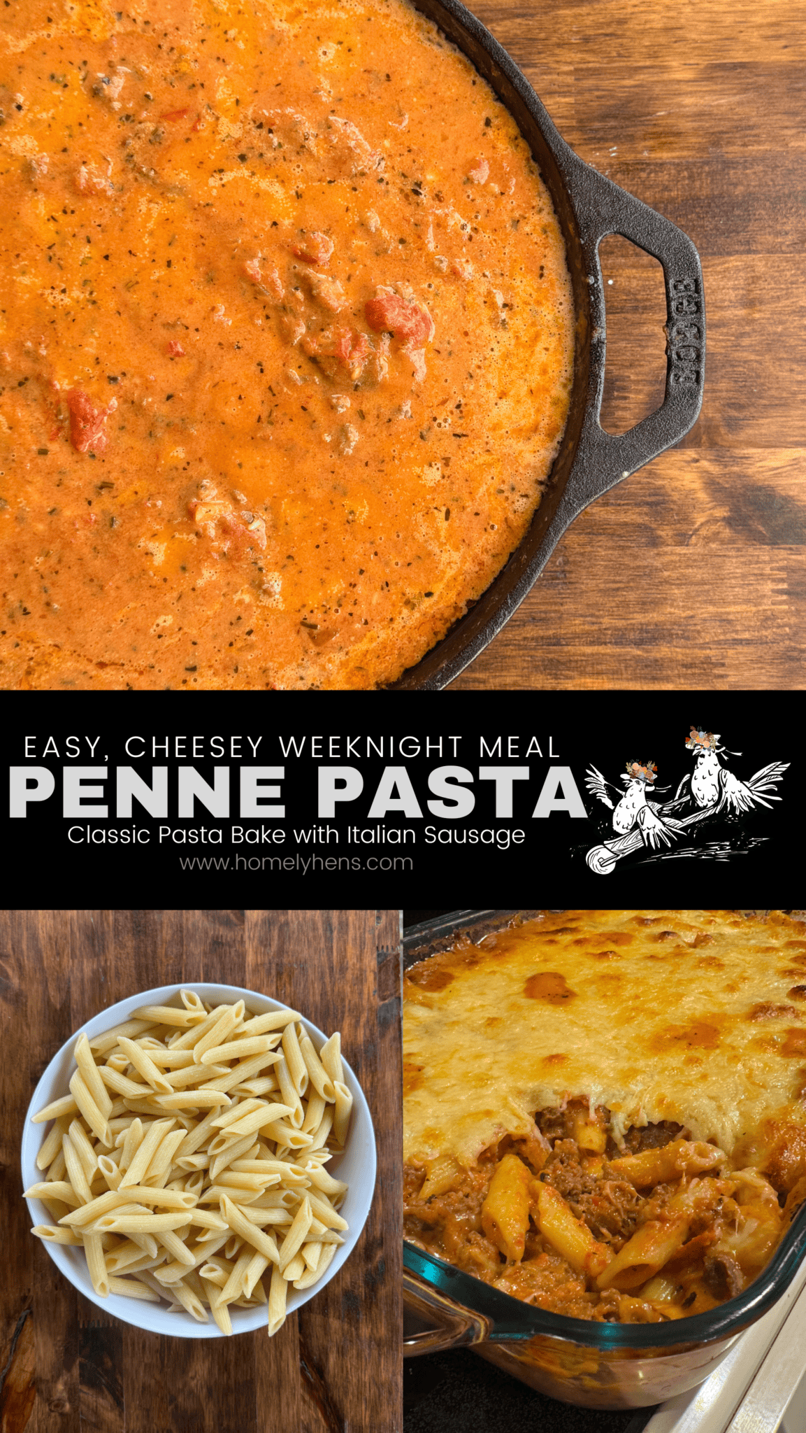 Easy Penne Pasta Bake Recipe with Mozzarella and Marinara - Homely Hens